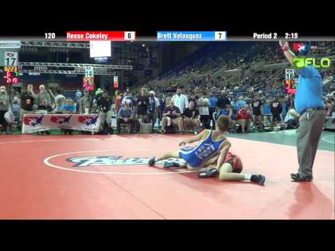 Junior 120 - Reese Cokeley (Kansas) vs. Brett Velasquez (Nebraska ...