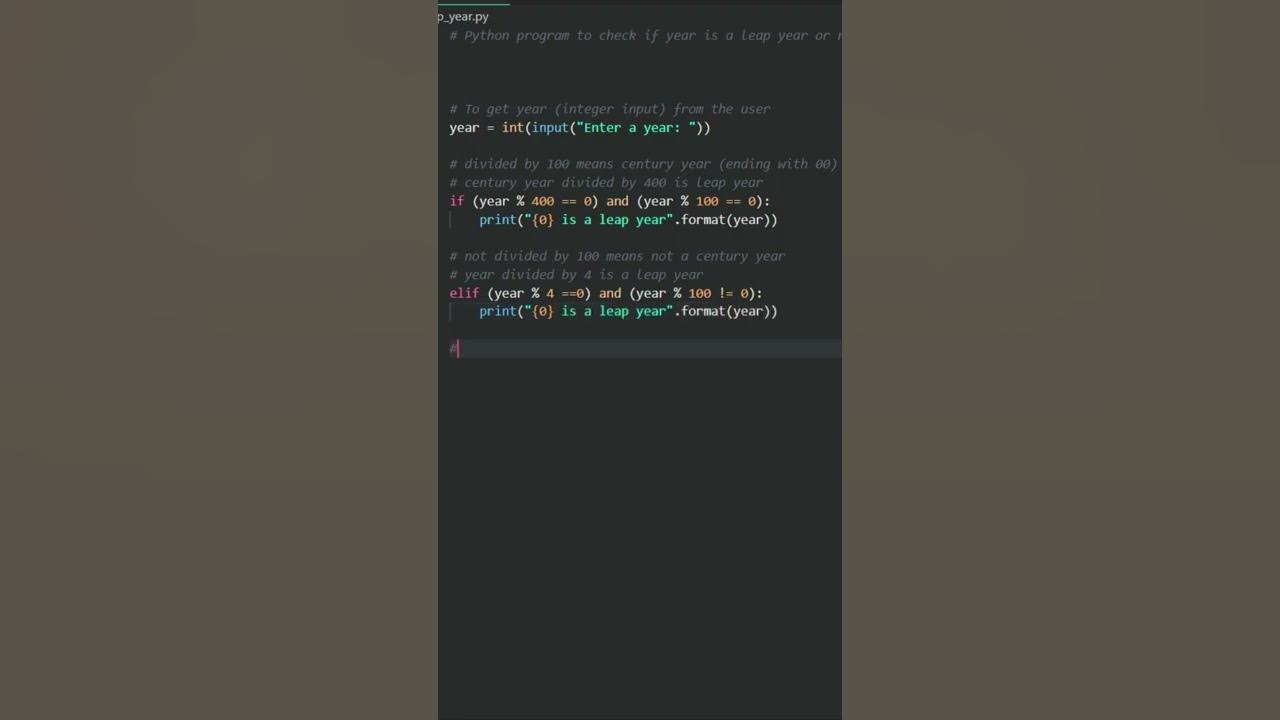 Python Program To Check Leap Year Python Exercise Video Python Shorts Youtube