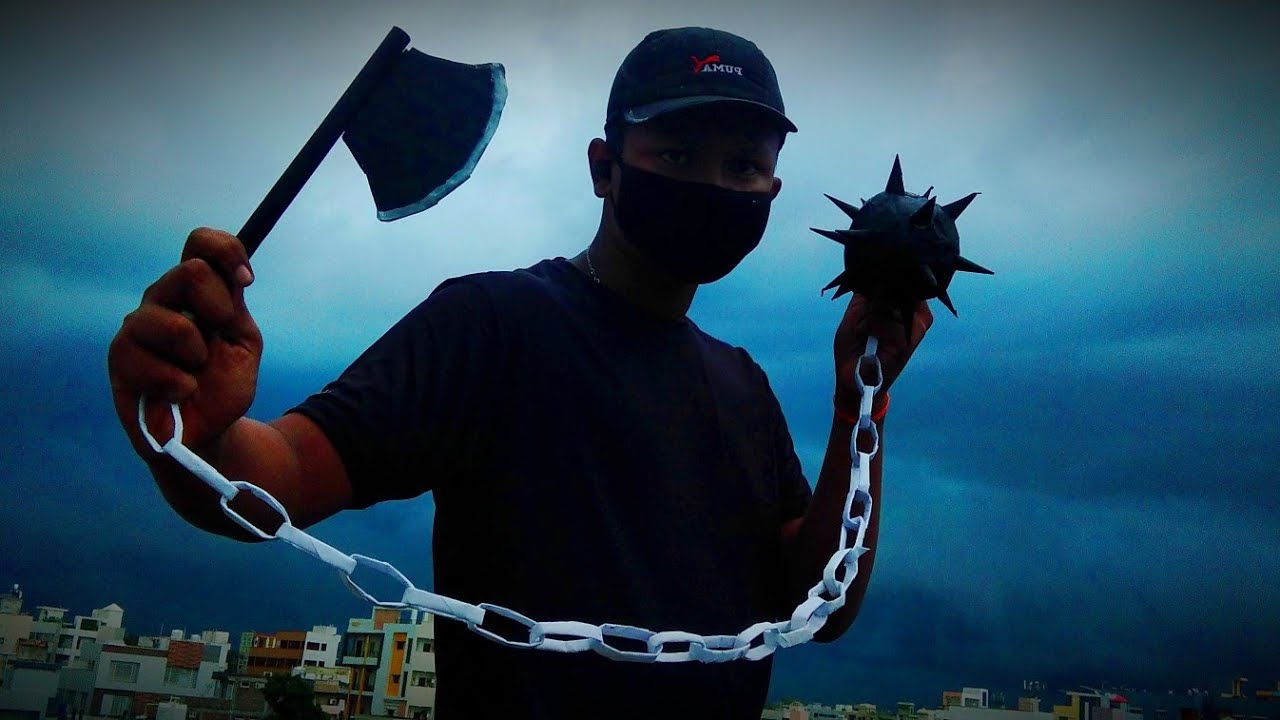 how to make origami weapon/demon slayer/gyomei himejima/axe and spike ...