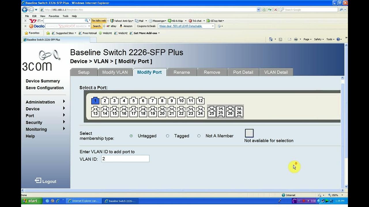 Config VLAN add to port switch 3COM 2226 SFP Plus - YouTube