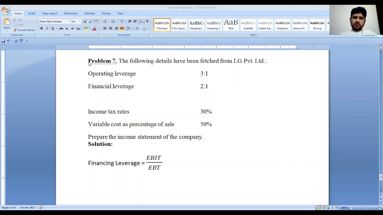 Leverage Analysis | Reformation of Income Statement by given leverages | OL/FL/CL Problem 7 ...