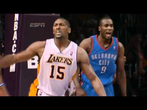 Metta World Peace (Ron Artest) Ejected After Hard Elbow Shot To James ...