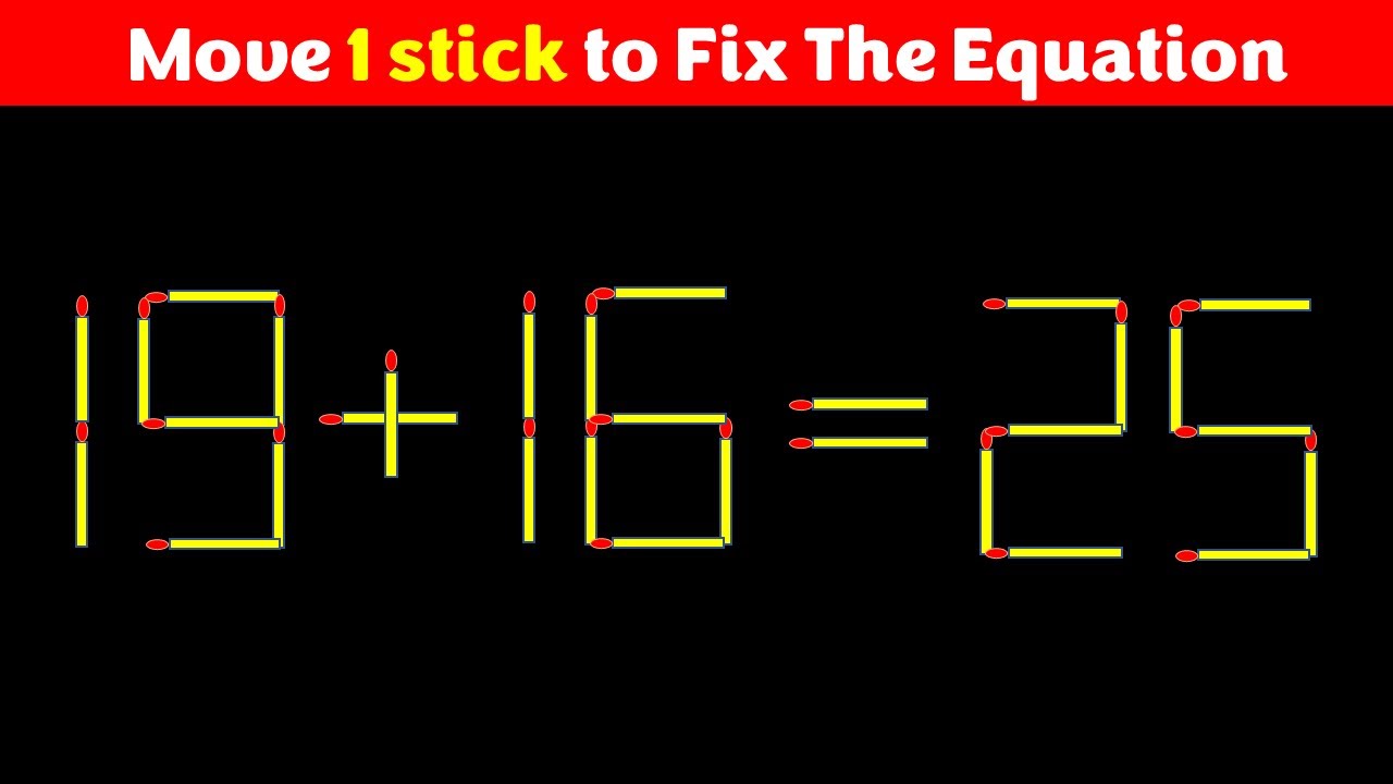 Matchstick Puzzle - Move Stick To Fix The Equation #matchstickpuzzle # ...