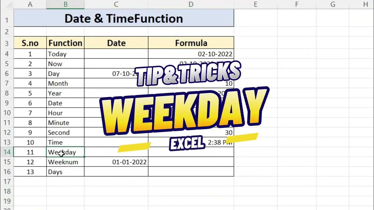LEARN WEKDAY FORMULA IN EXCEL - YouTube