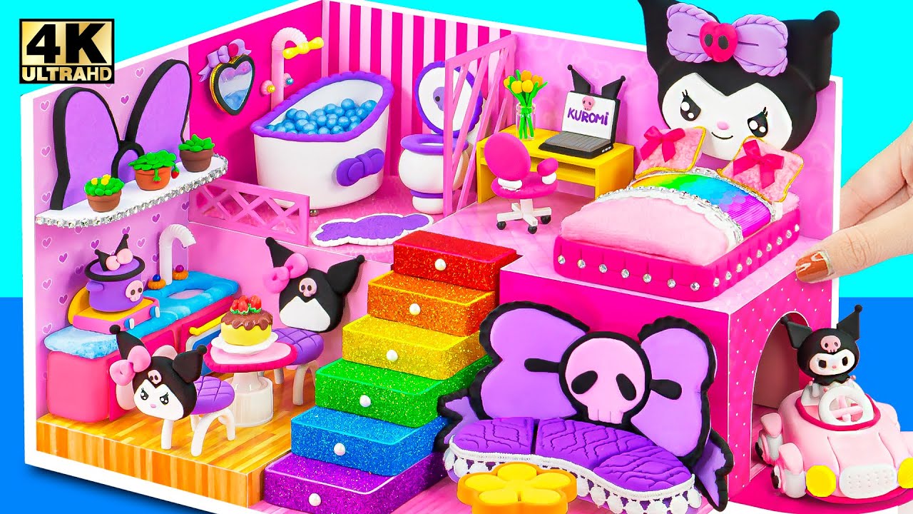 How To Make Kuromi Sanrio House with 4 Rooms from Clay & Unboxing Blind ...
