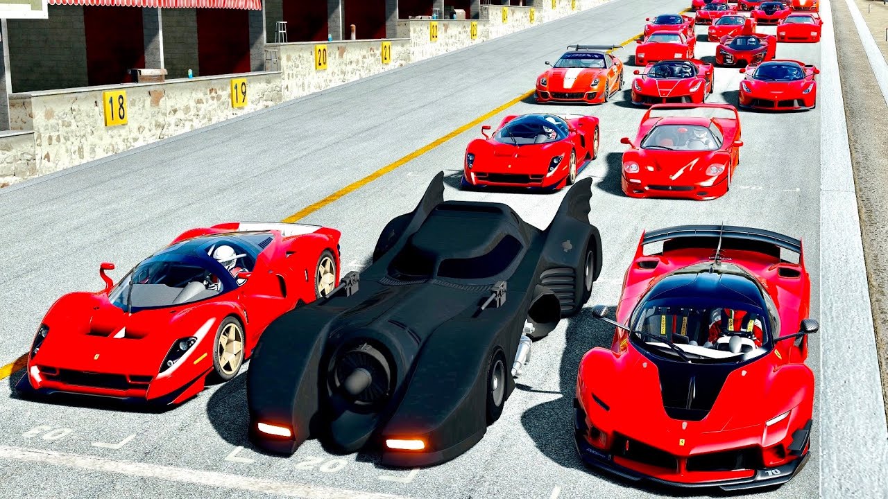 Batmobile 1989 vs Ferrari Hypercars at Highlands - YouTube
