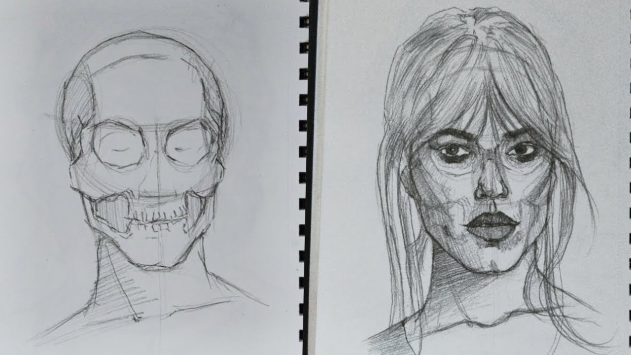 Draw portrait sketch into skull , Loomis method drawing step by step ...