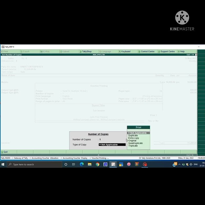 Print Sales Copies| Duplicate |Original| Extra copy | triplicate | Quadruplicate in tally erp 9 ...