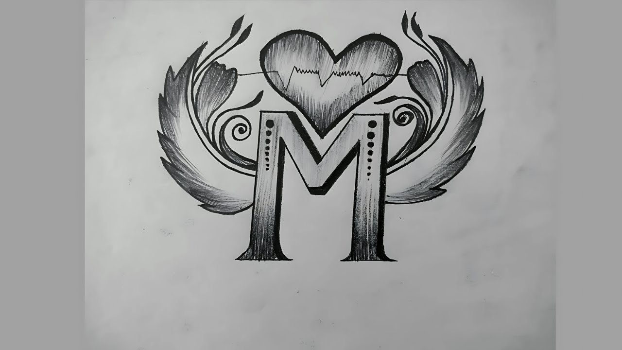 How to Make Beautiful M Letter Drawing Tattoo || Simple M Drawing With ...