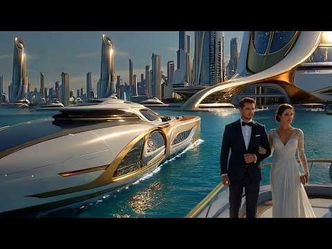 Floating City in the Year 2100 | 1 Hour Futuristic Sci-Fi Ocean City Ambience for Relax | 4K