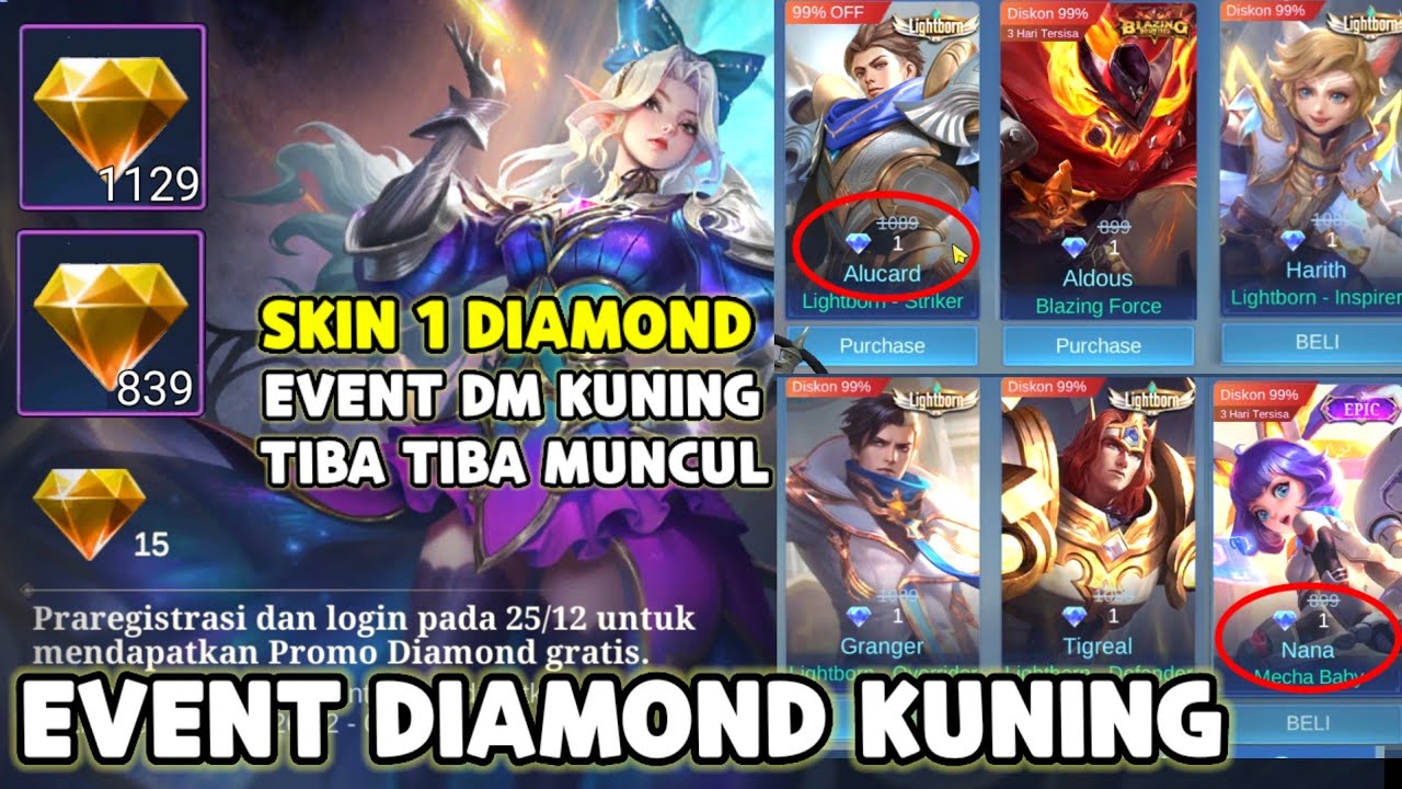 DIAMOND KUNING MUNCUL LAGI ! BELI SKIN CUMA 1 DIAMOND - YouTube