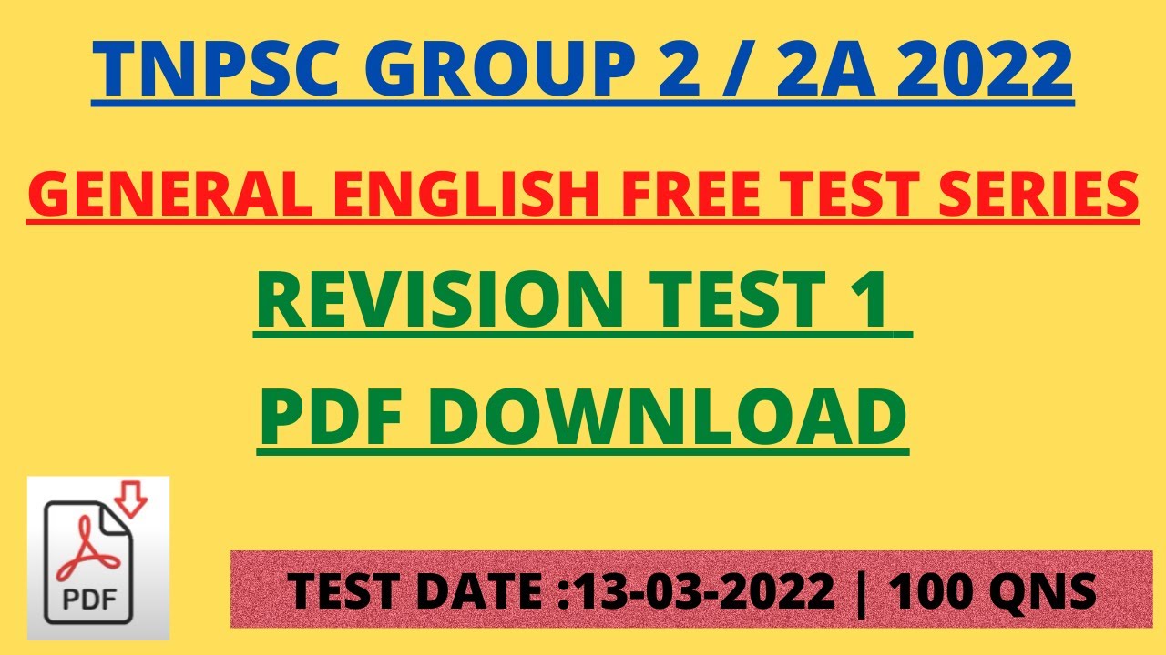 TNPSC | Group 2 / 2A | REVISION TEST - 01 FREE PDF DOWNLOAD | GENERAL ...