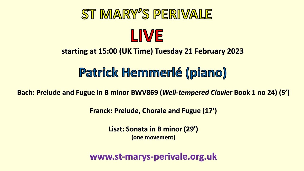 St Mary's Perivale LIVE: Patrick Hemmerlé (piano) - YouTube