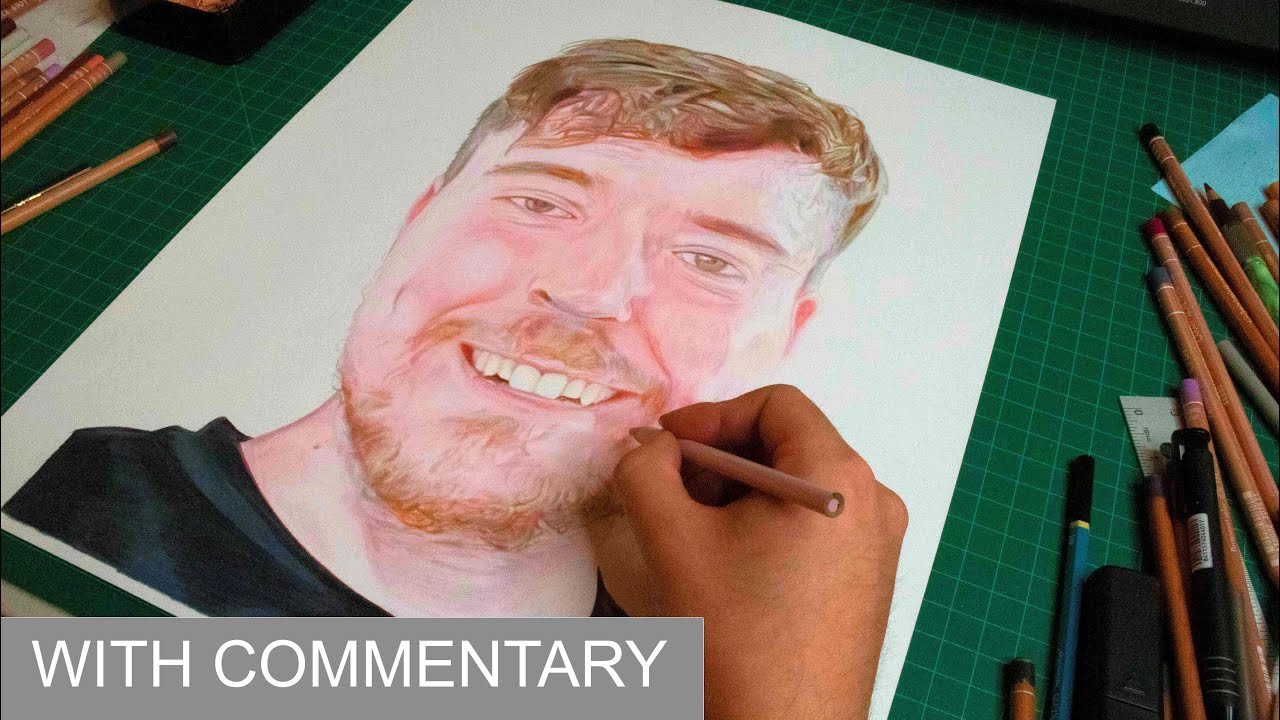 Drawing MrBeast - Portrait Timelapse with Commentary - YouTube