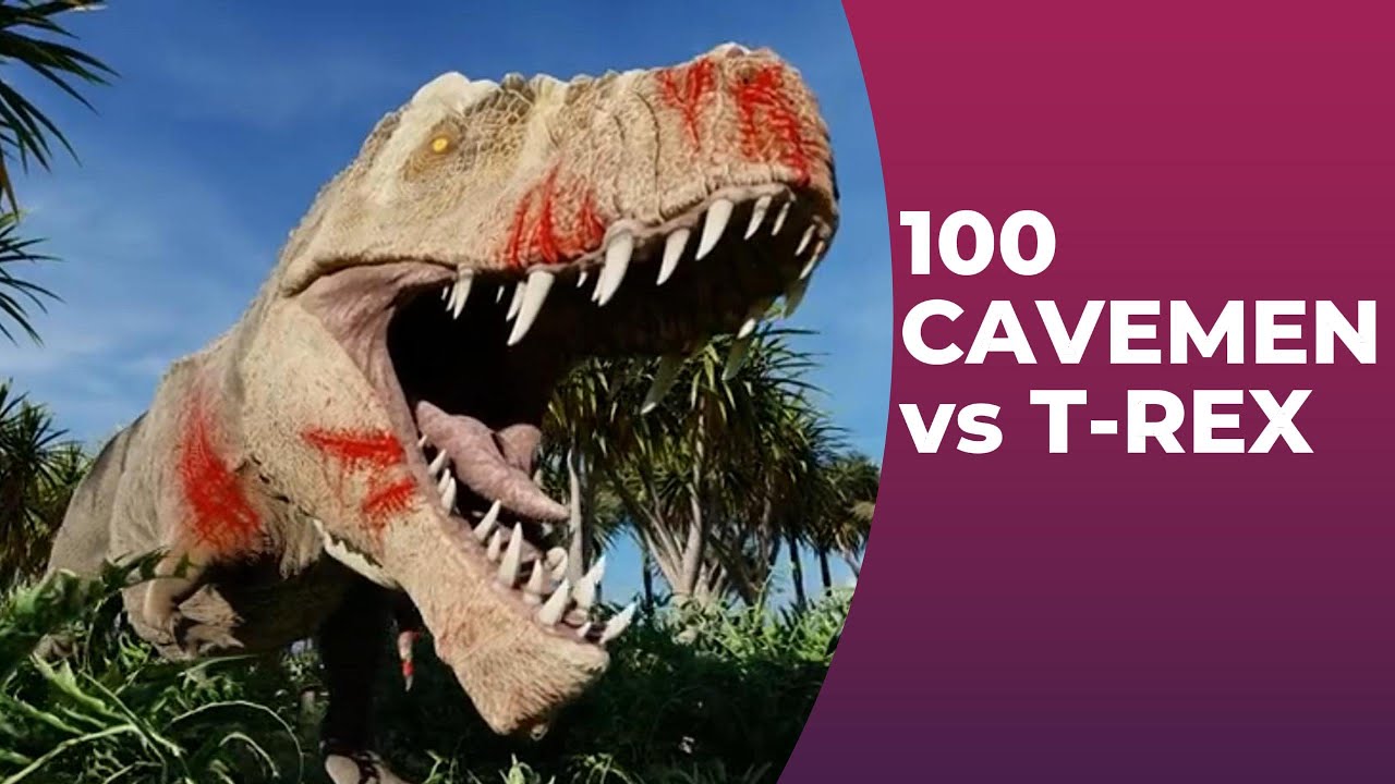 100 CAVEMEN VS T-REX - YouTube