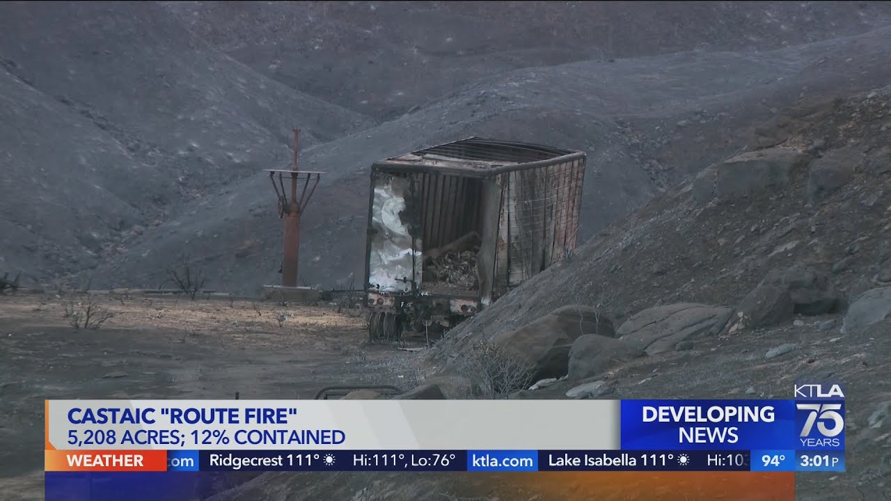 Fire crews gaining containment of Route Fire near Castaic - YouTube