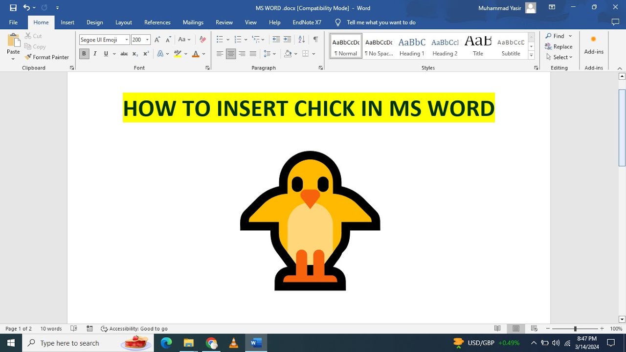 How to insert chick symbol 🐥 in microsoft word - YouTube