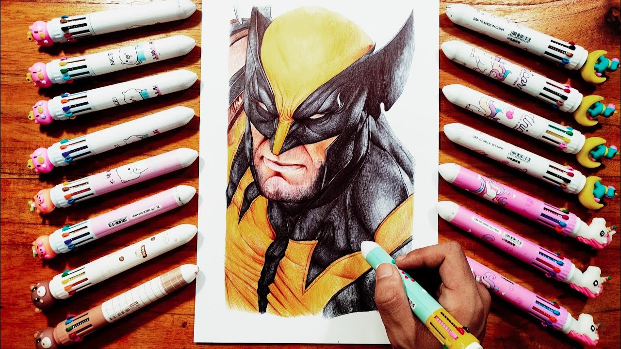 Drawing Wolverine with Color Pens - YouTube