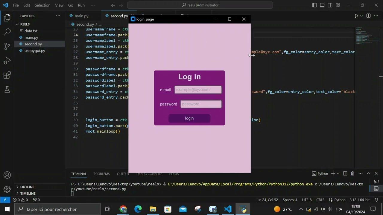 LOGIN Form GUI Using Customtkinter Lib Python #coding #programming #python - YouTube