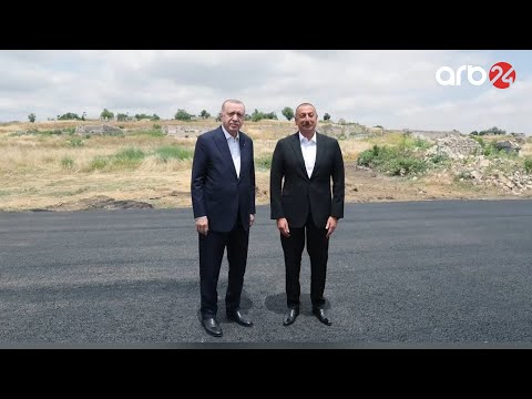 Prezident İlham Əliyev türkiyəli həmkarı və onun xanımı Əminə Ərdoğanı Füzuli rayonunda qarşılayıb
