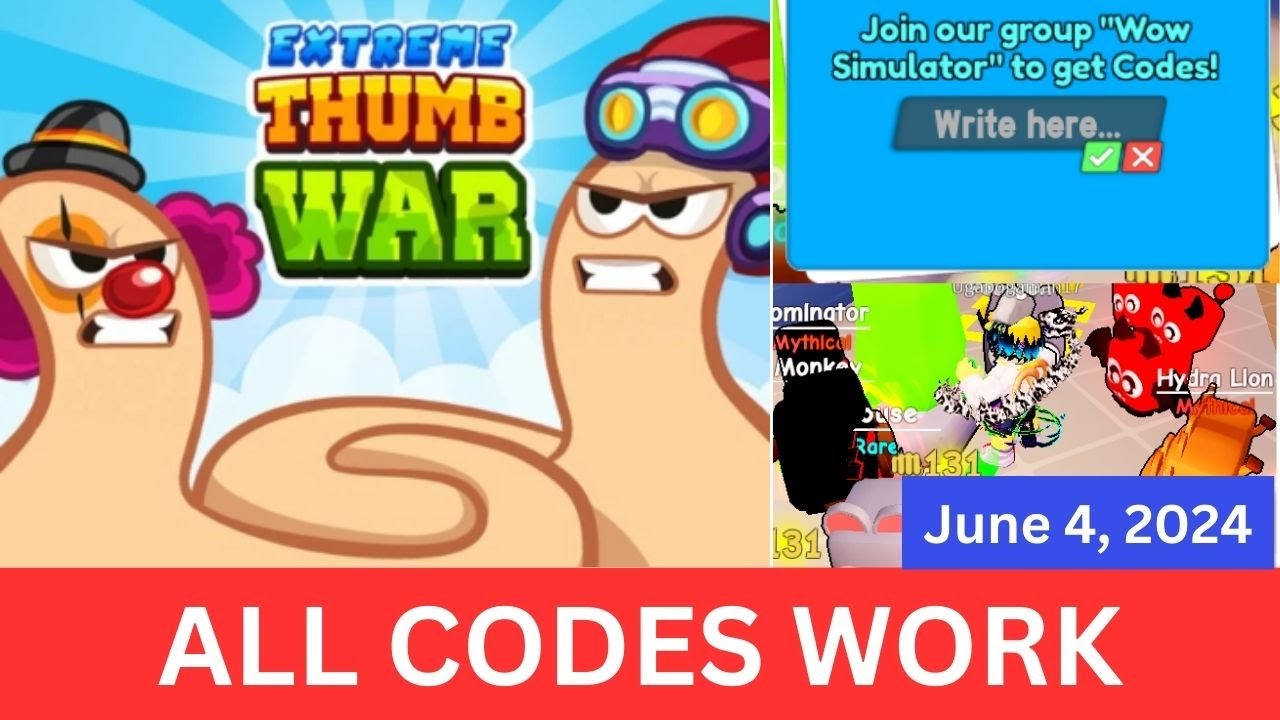 All CODES WORK Thumb War Simulator ROBLOX, June 4, 2024 - YouTube