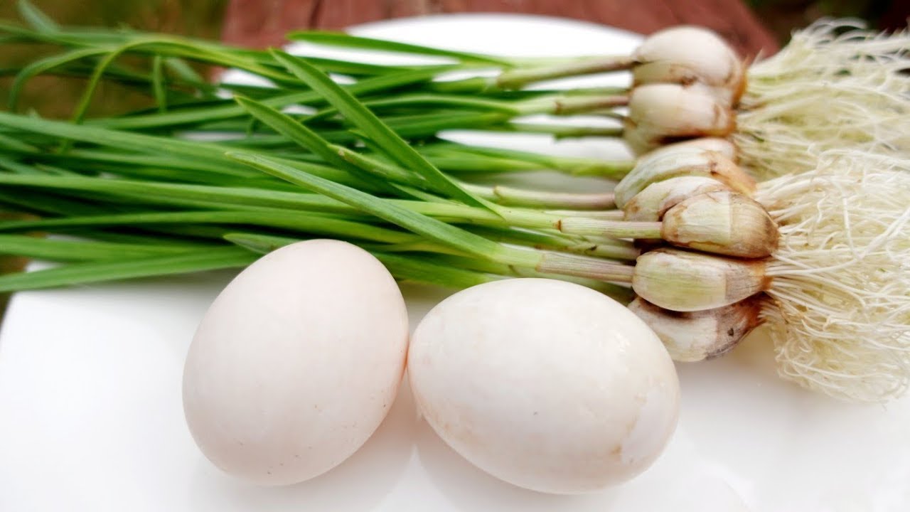Garlic leaves with eggs recipe | Rural Family Food - YouTube