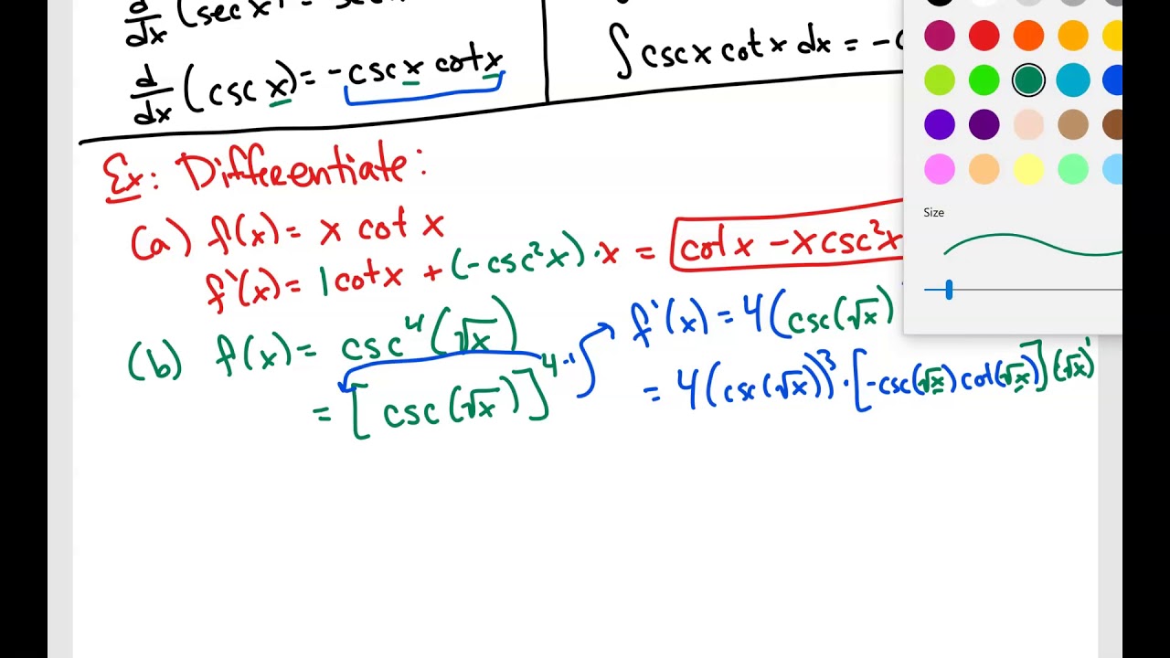 Math 122: Derivative and Integration for Tan, Cot, Sec, and Csc - YouTube