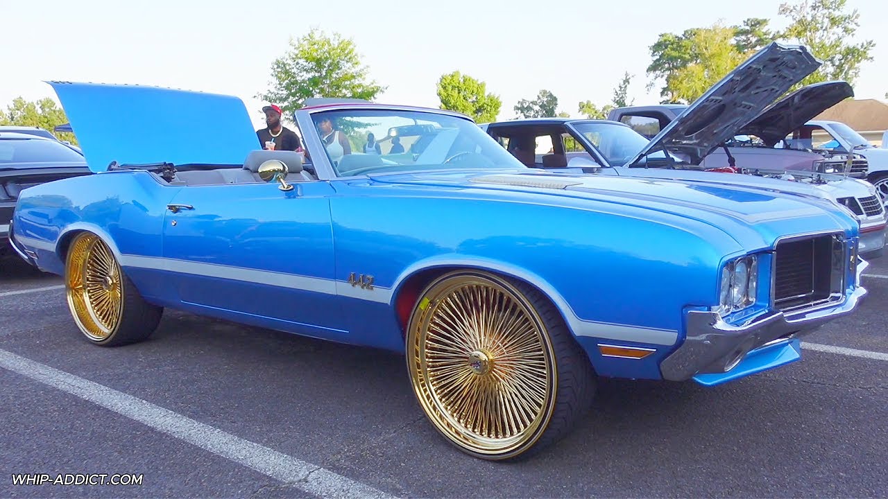 442 Cutlass Convertible on ALL GOLD Dayton 24s with FULL Custom ...