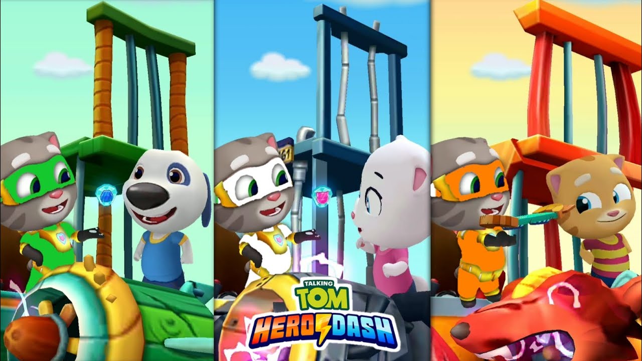 Talking Tom Hero Dash : Green, White, Orange, Suit Super Tom - Saving ...