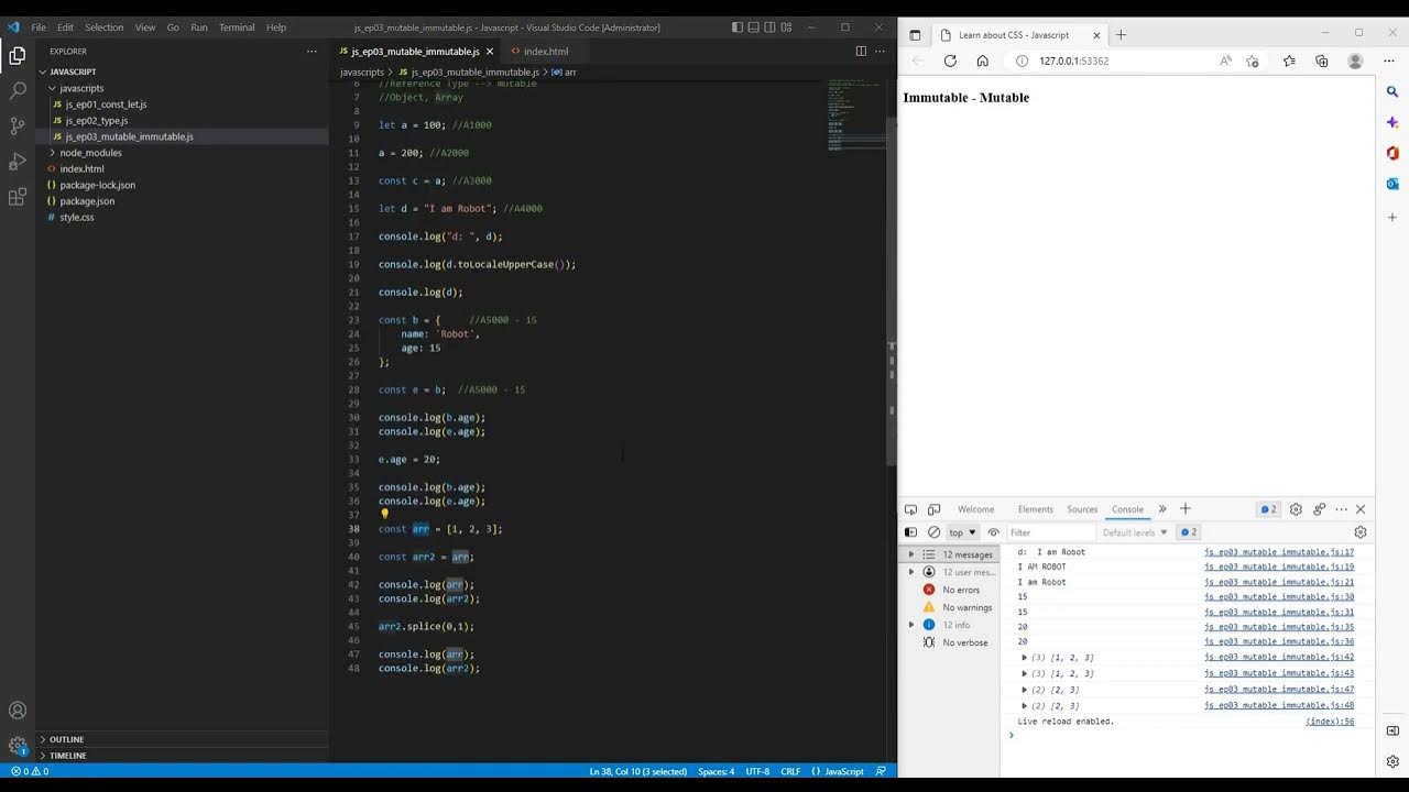 Javascript Ep03 Immutable Vs Mutable Youtube