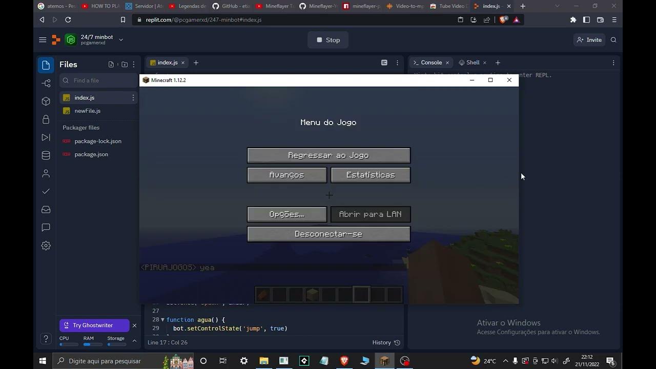 teste 2 mineflayer fazendo o bot pular - YouTube