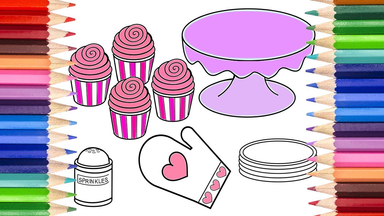 How to Draw a Cupcake Baking Set Watch and print you're own coloring ...