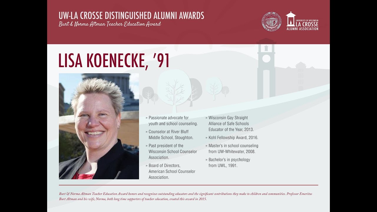 Burt & Norma Altman Teacher Education Award: Lisa Koenecke, '91 - YouTube