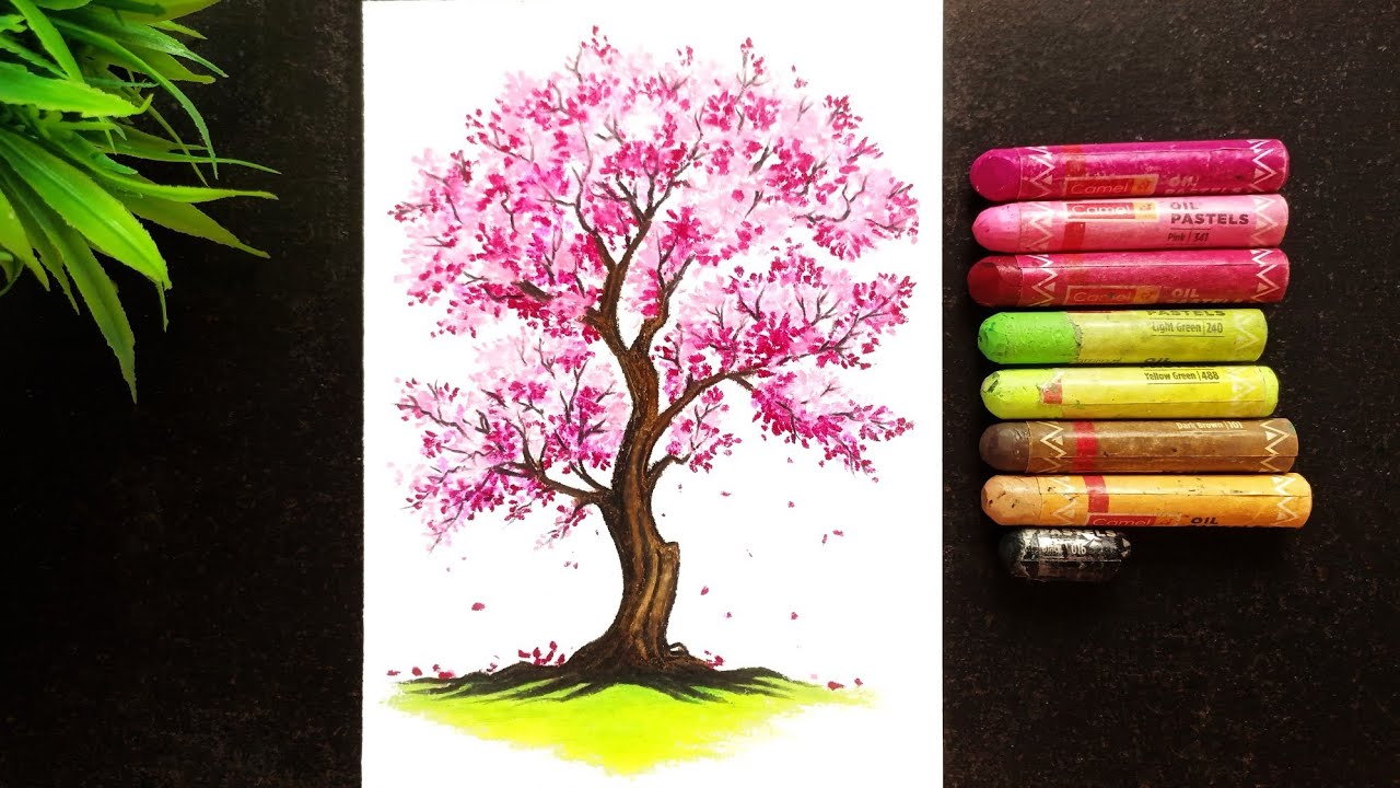 How To Draw Tree With Oil Pastel/ Oil Pastels Drawing - YouTube