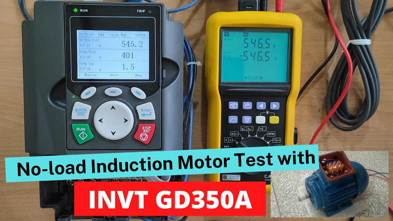 No-load induction motor test with INVT GD350A - YouTube