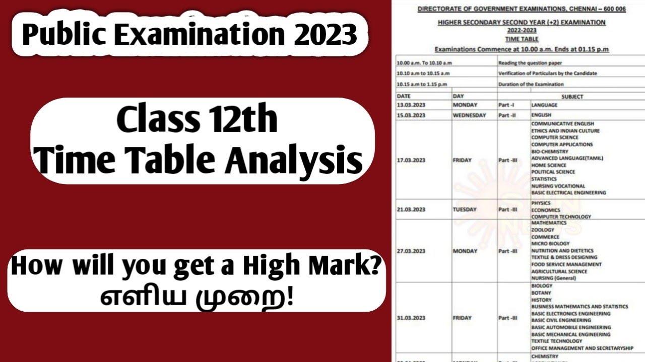 12th Public Examination Time Table 2023|Full Analysis|And Study Tips ...