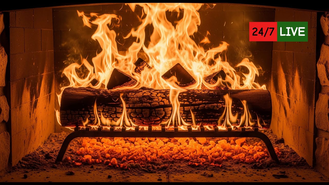 🔥 Cozy Fireplace Ambience 4K. Real Burning Logs & Crackling Fire Sounds ...
