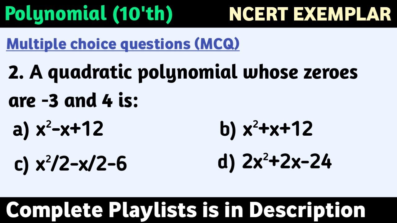 A Quadratic Polynomial Whose Zeroes Are 3 And 4 Is edulover123 YouTube