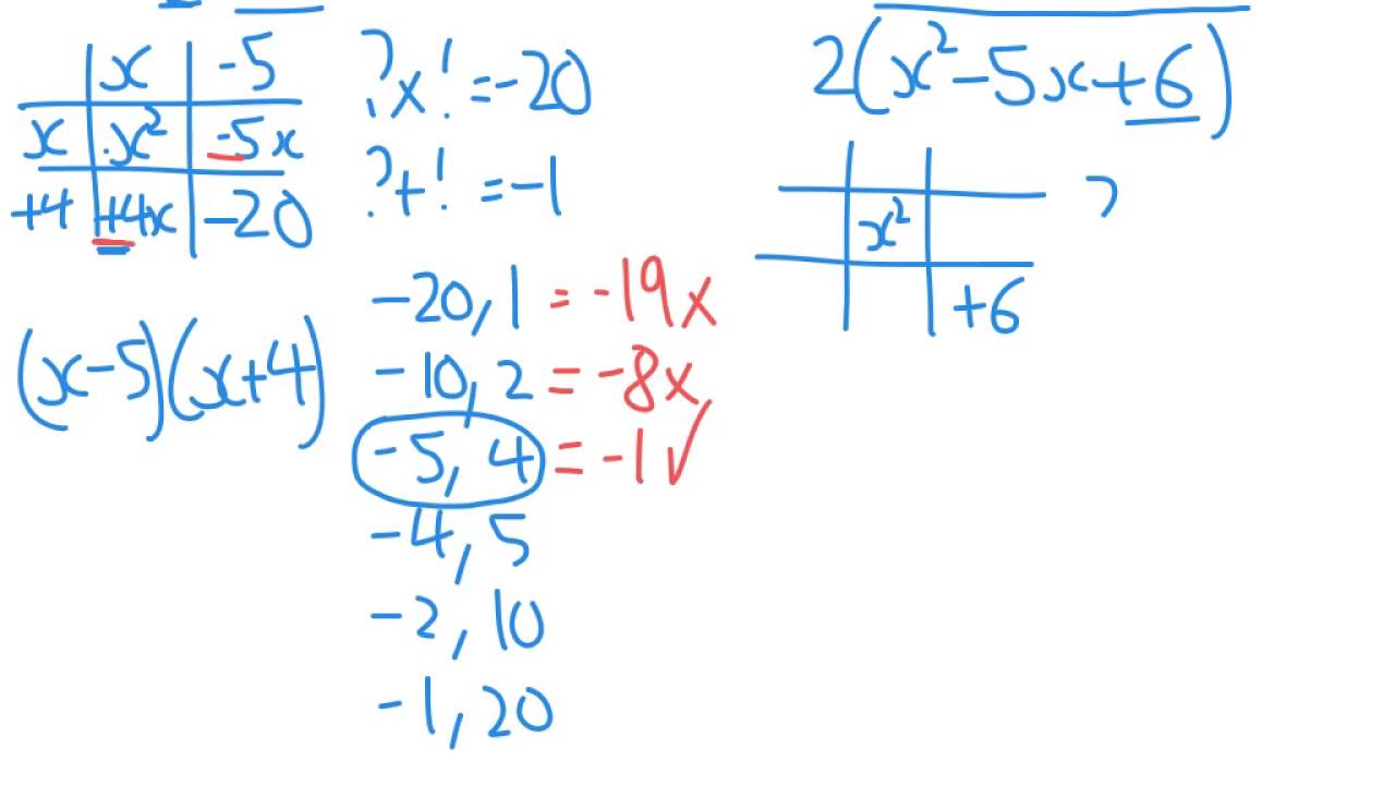 factorising: quadratics using the grid method 2 - YouTube
