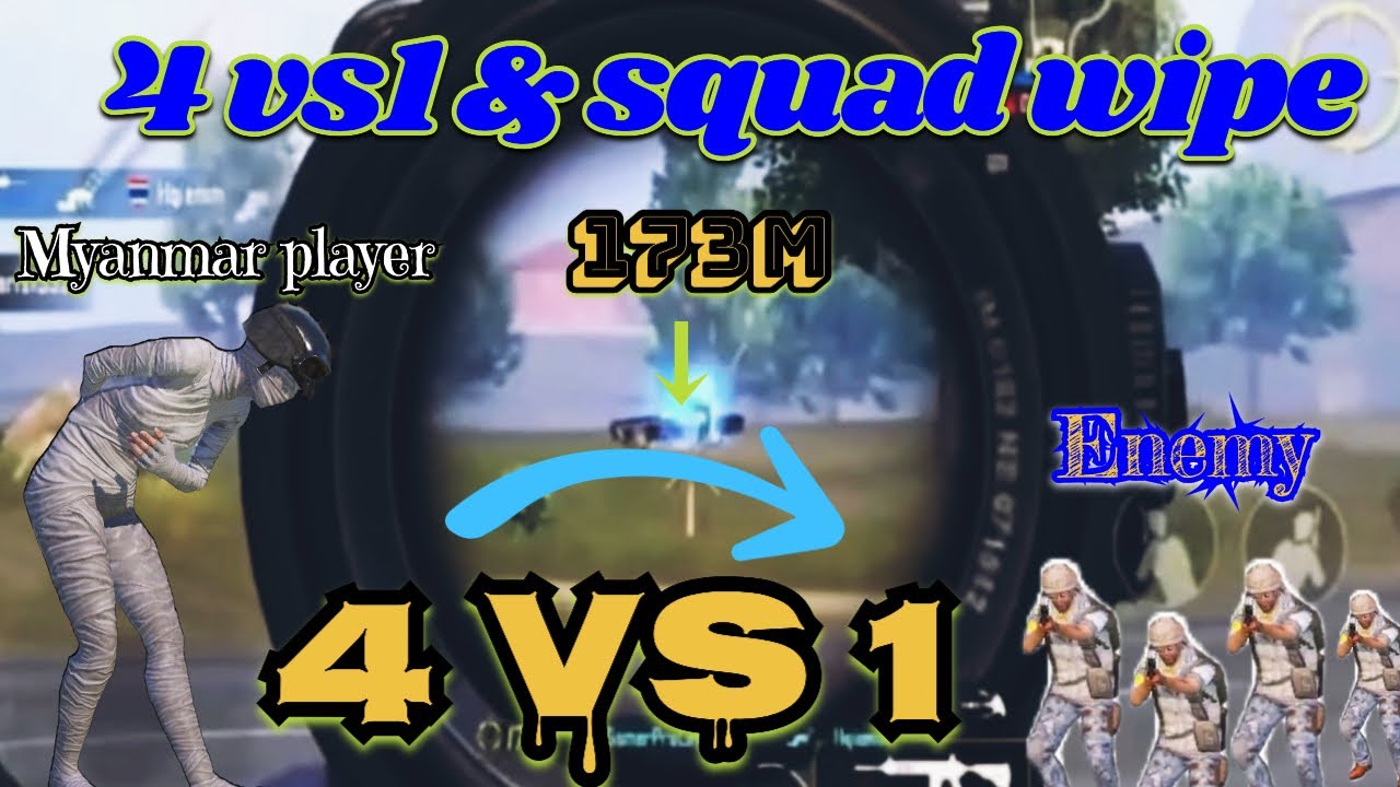 Myanmar streamer vs enemy (4vs1) squad wipe & long shot - YouTube