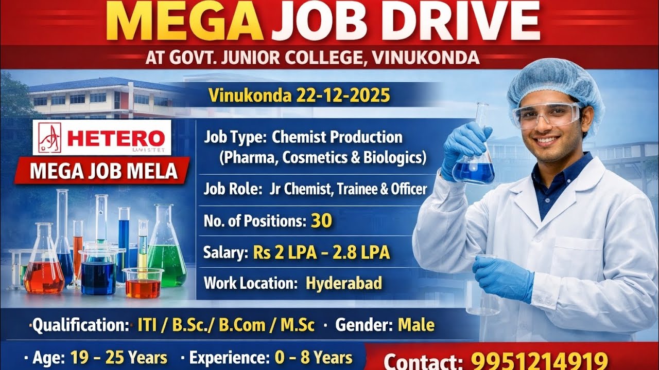 Mega Job Drive Vinukonda 2025 | Hetero Drugs Jobs | Pharma Jobs ...