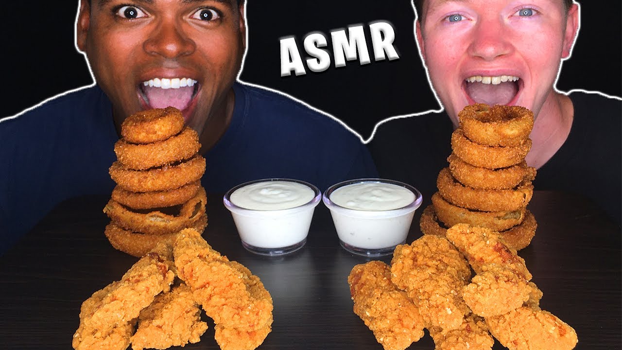 ASMR CRISPY CHICKEN TENDERS & ONION RINGS EATING RACE | REAL EATING ...