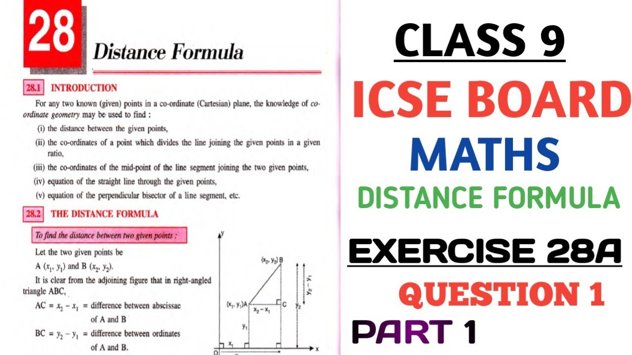 ICSE BOARD Class 9 MATHS Chap 28 DISTANCE FORMULA EX 28 Q 1 ICSE BOARD Class 9 MATHS Chap 28 DISTANCE FORMULA EX 28 Q 1
