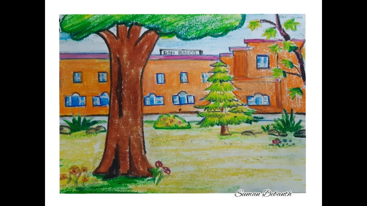 How to draw & colour School garden area for Junior students - YouTube