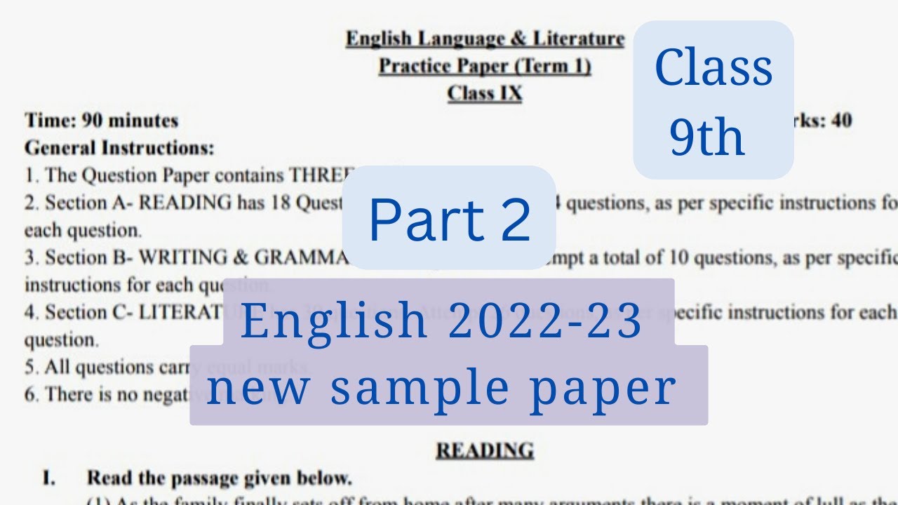 2022-23 new pattern sample paper 📃 for class 9th | part 2 | English ...