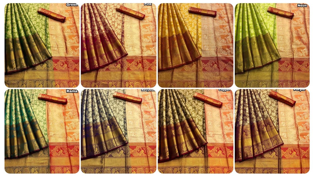 Kanjiviram silk zari Weaving & contrast peacock weaving border with ...
