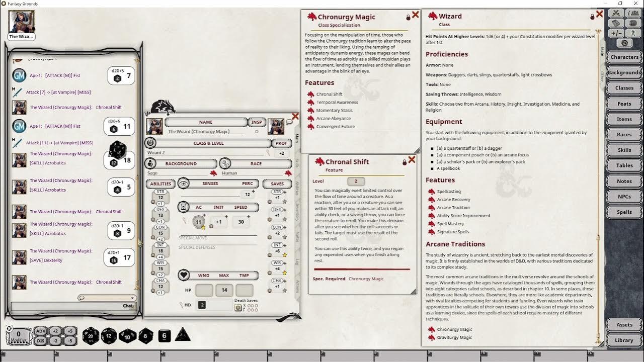 FGU Character Creation | 5e | Wizard Class - Chronurgy Magic | Fantasy Grounds Unity - YouTube