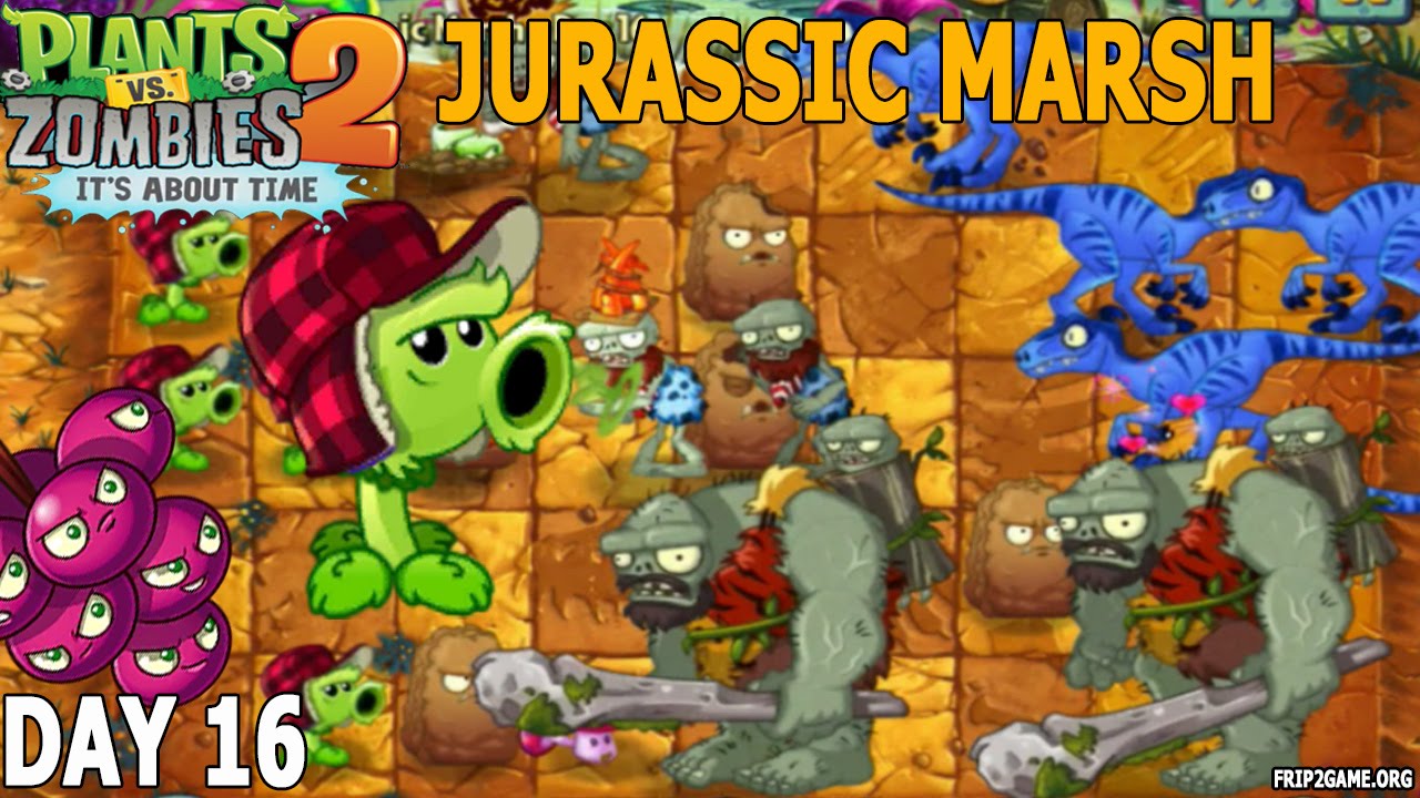 Plants vs Zombies 2 - Jurassic Marsh Day 16 Gargantuar, Raptors ...