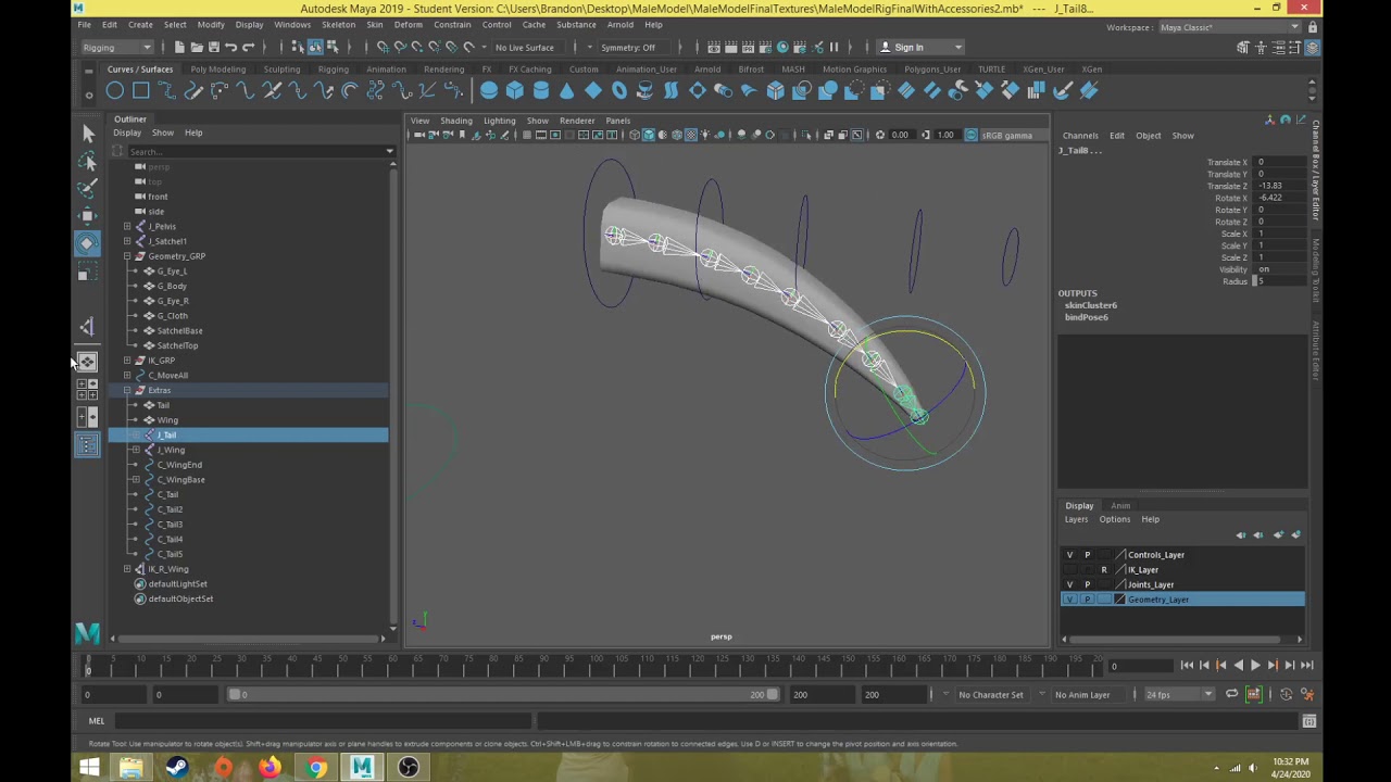 Character Rigging Part 36 Tail And Wing Controls - YouTube