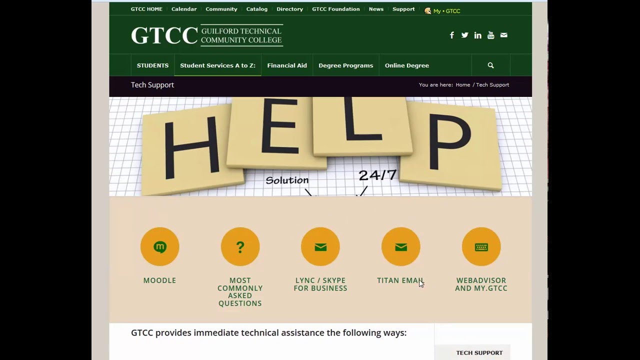 GTCC Student Technical Support Website - YouTube
